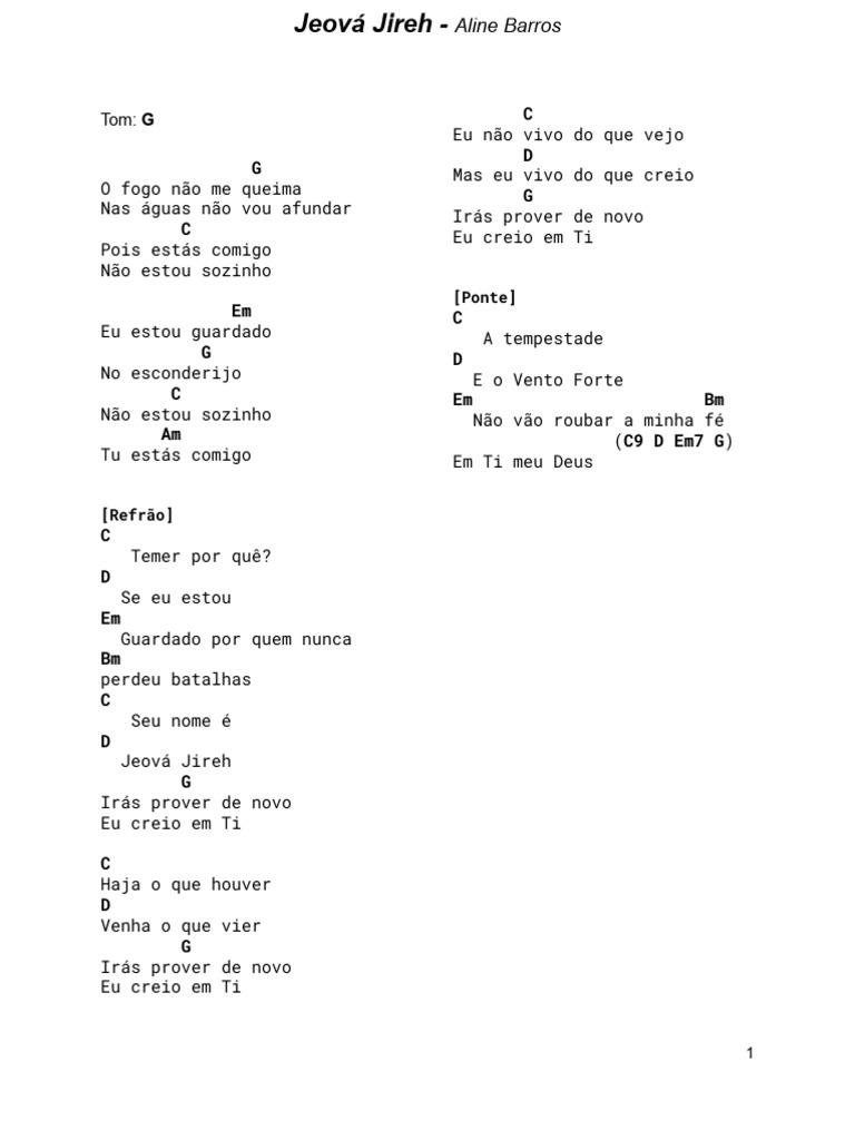 Jeová Jireh: Letra e Acordes | PDF