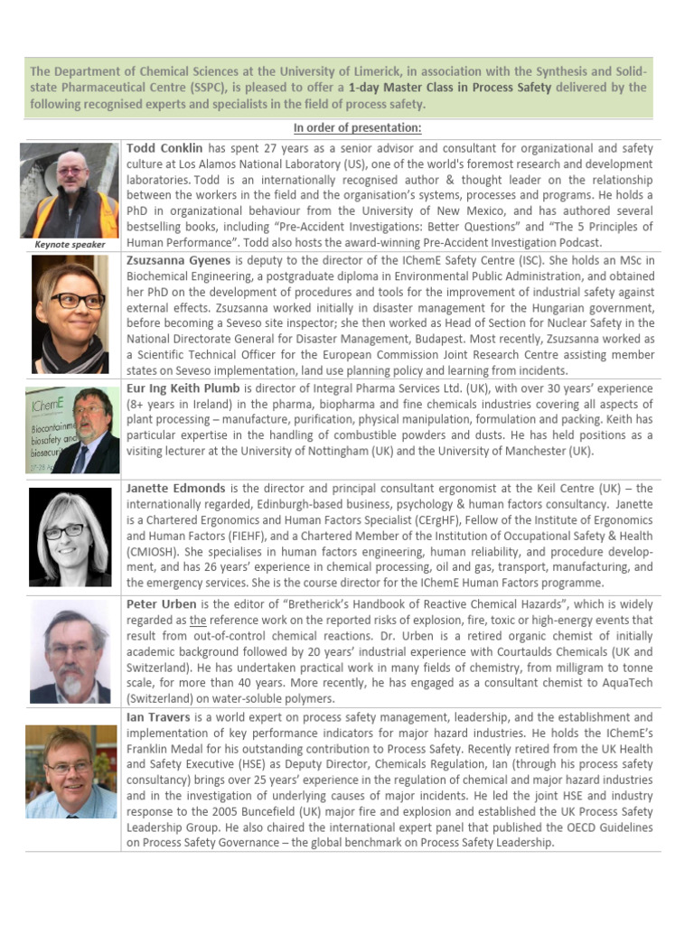 Presenters' Profiles and Master Class Schedule | PDF | Human Factors And Ergonomics | Workplace