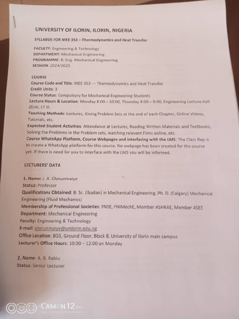 MEE 353 Course Outline | PDF