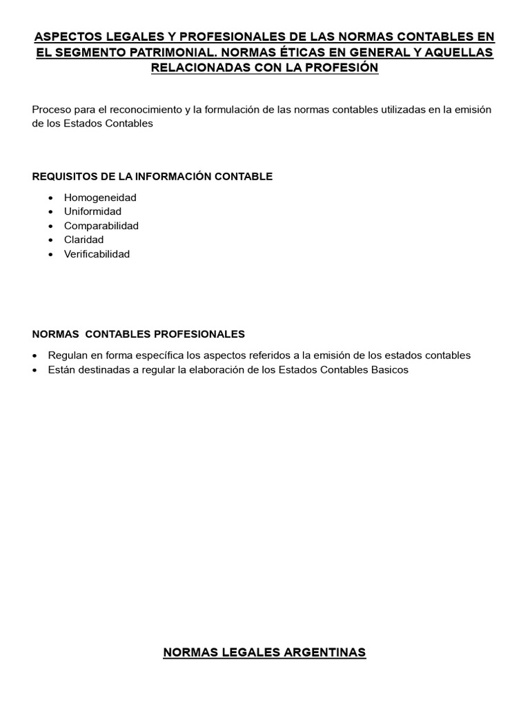 Aspectos Legales y Profesionales de Las Normas Contables | PDF | normas internacionales de ...