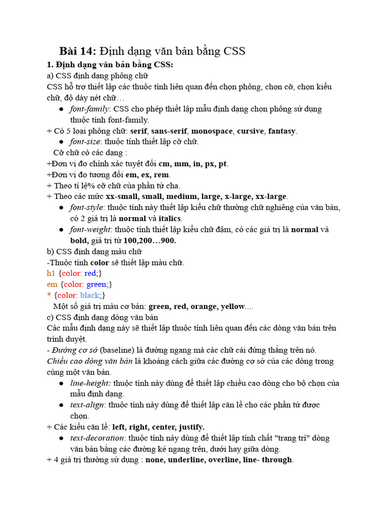 Bài 14- Định dạng văn bản bằng CSS | PDF