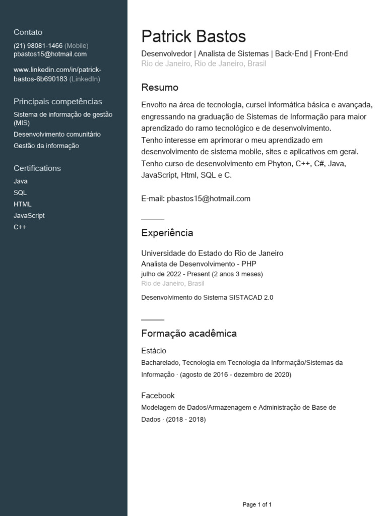 Currículo Profile | PDF