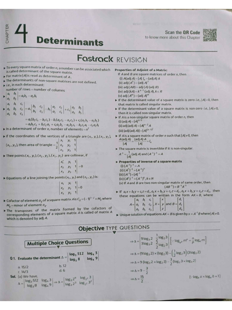 Ch4 Determinants Class12 Sample Questions | PDF