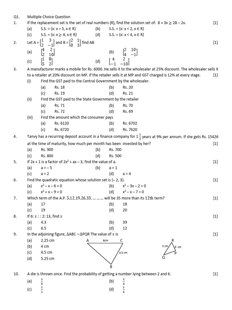 X Icse - Maths - Test Paper | PDF | Standardized Tests | Tests