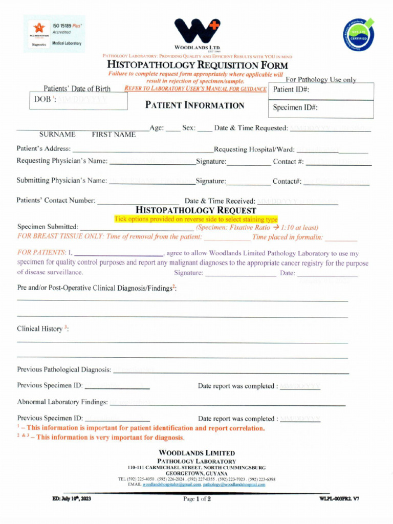 Histopathology Form | PDF