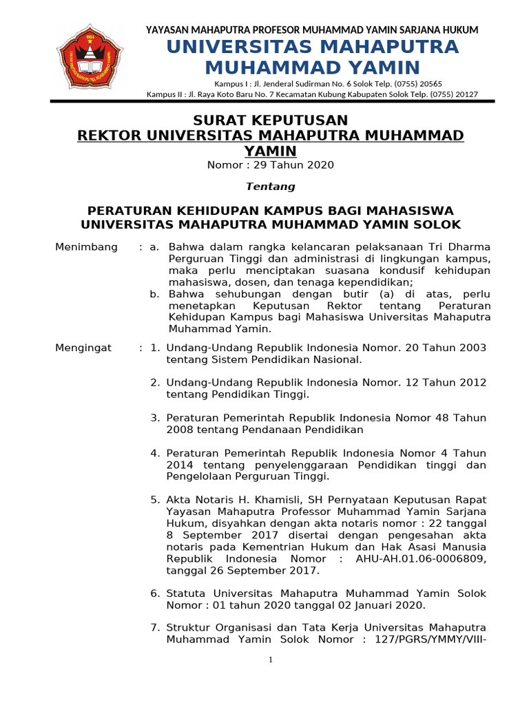 SK Rektor Tatertip Mhs Ummy | PDF