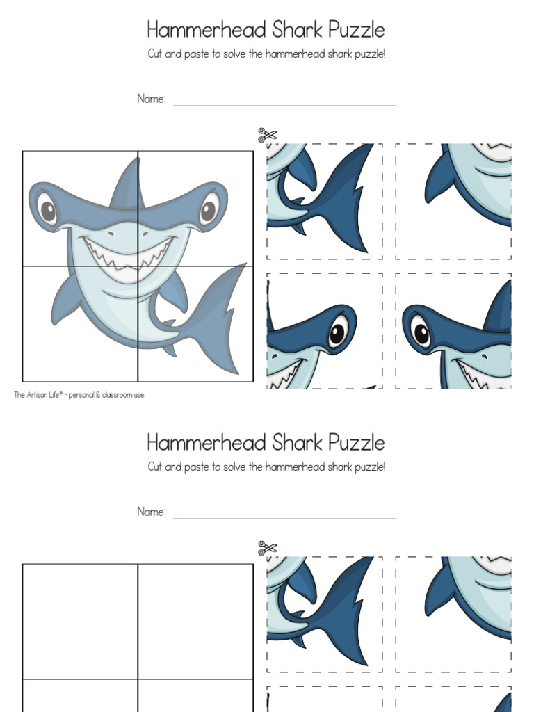hammerhead shark cut and paste puzzle | PDF
