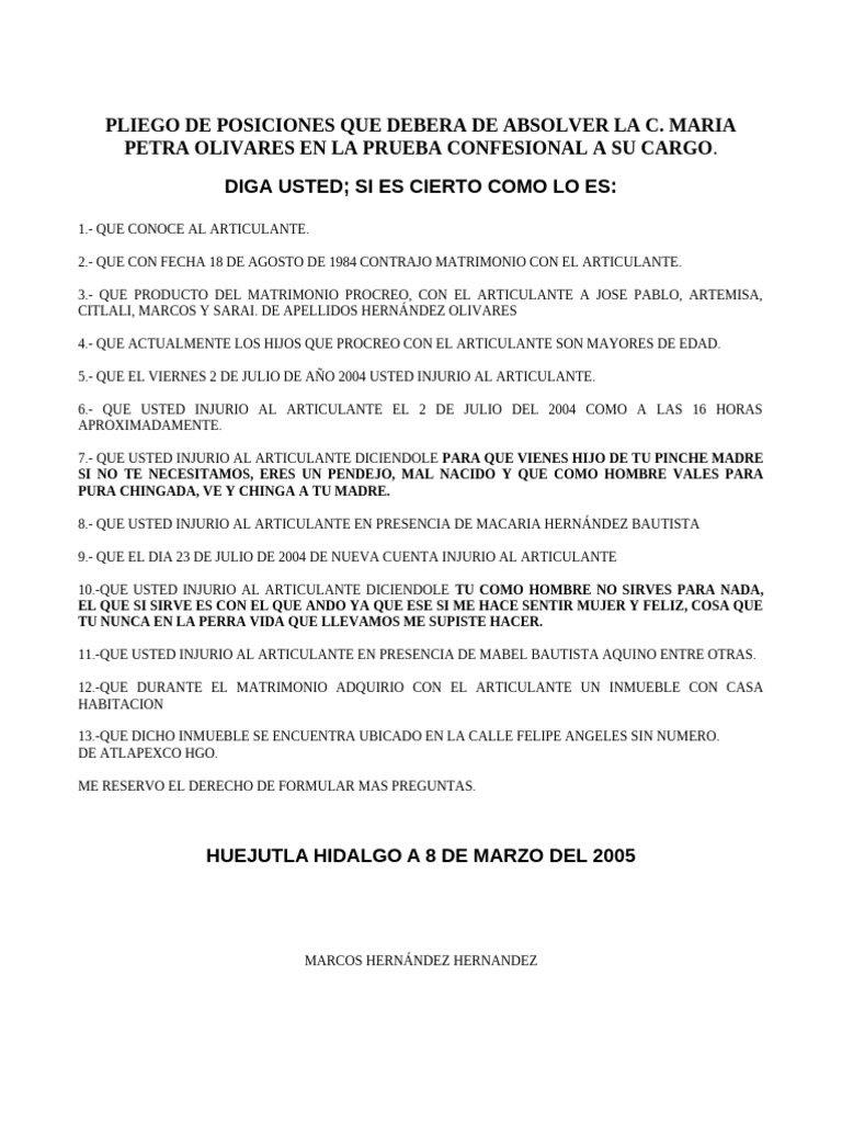 Pliego de Posiciones Prueba Confesional | PDF