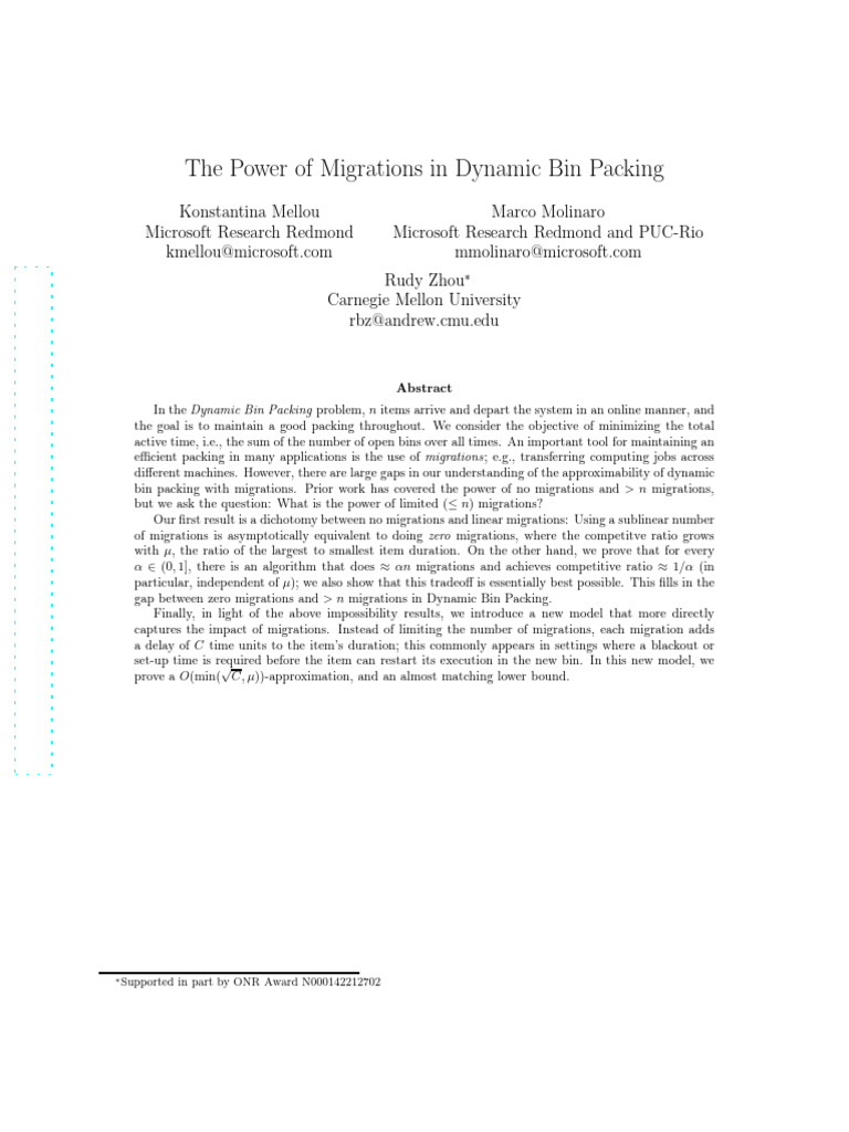 Dynamic Bin Packing with Migrations | PDF | Mathematics | Applied ...
