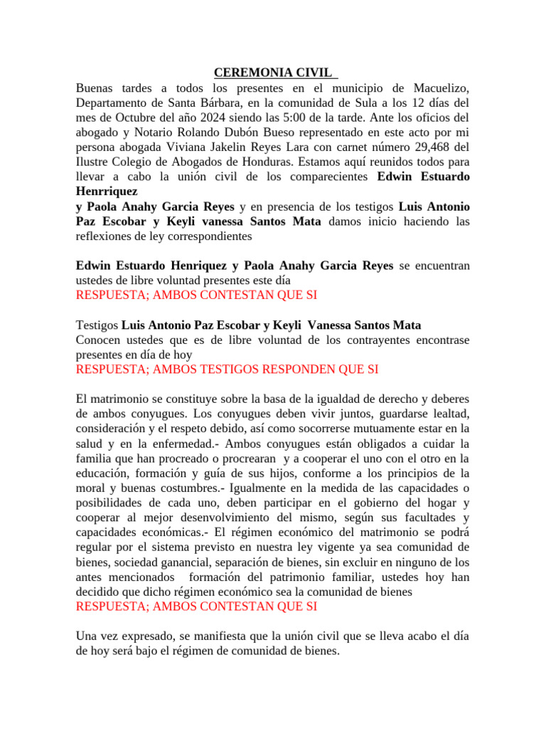 Ceremonia Civil | PDF | Matrimonio