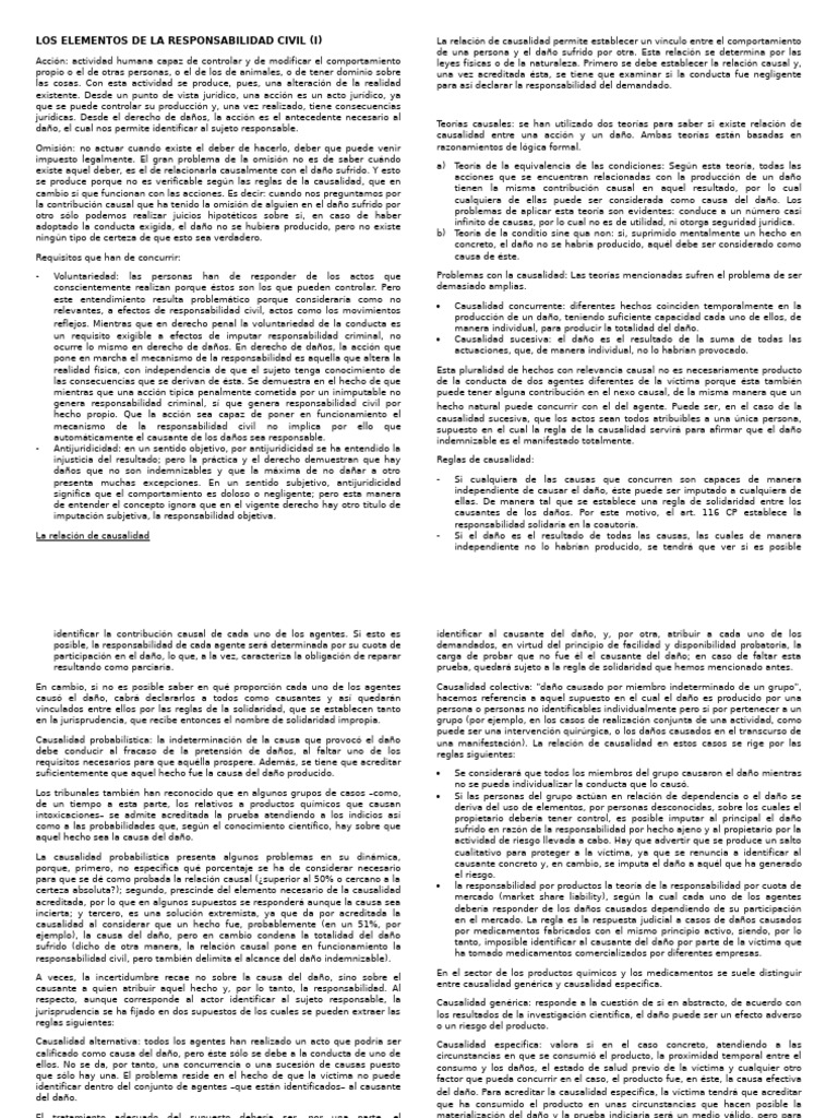 Resumen Modulo 2. LOS ELEMENTOS DE LA RESPONSABILIDAD CIVIL (I) | PDF | Causalidad (Ley ...