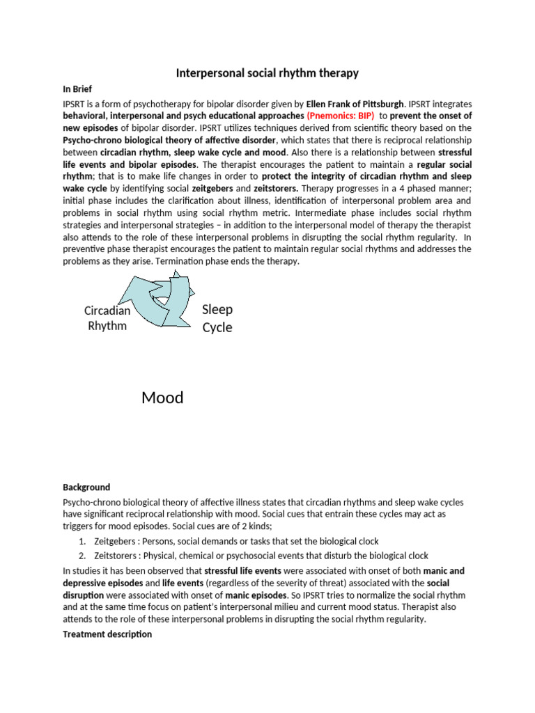 IPSRT-Interpersonal Social Rhythm Therapy | PDF | Mood Disorders ...