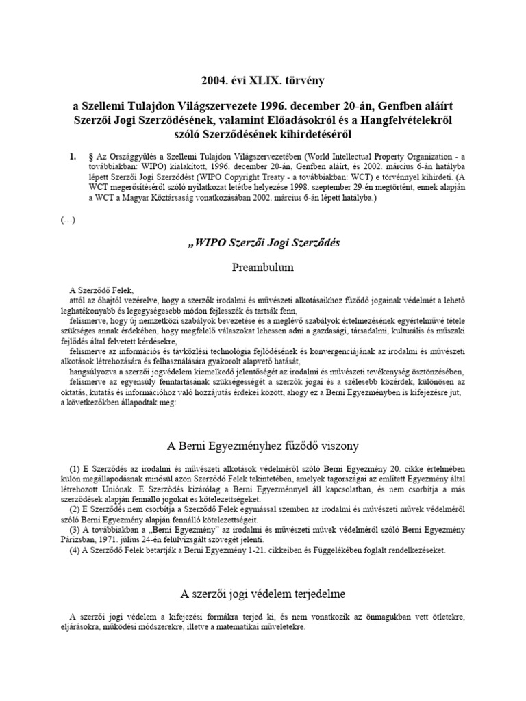 2004 XLIX Szerzoi Jogi Szerzodes | PDF