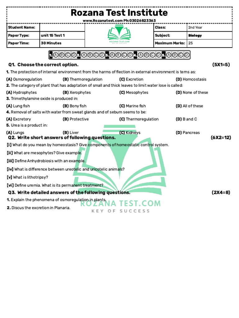 Biology Chapter-wise Tests for 2nd Year | PDF | Dna | Dominance (Genetics)