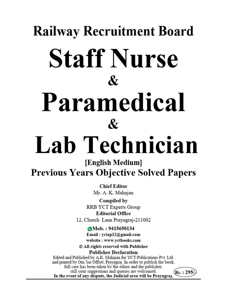 004 RRB PARAMEDICAL Staff Nurse Paramedical & Lab Technician SOL | PDF ...