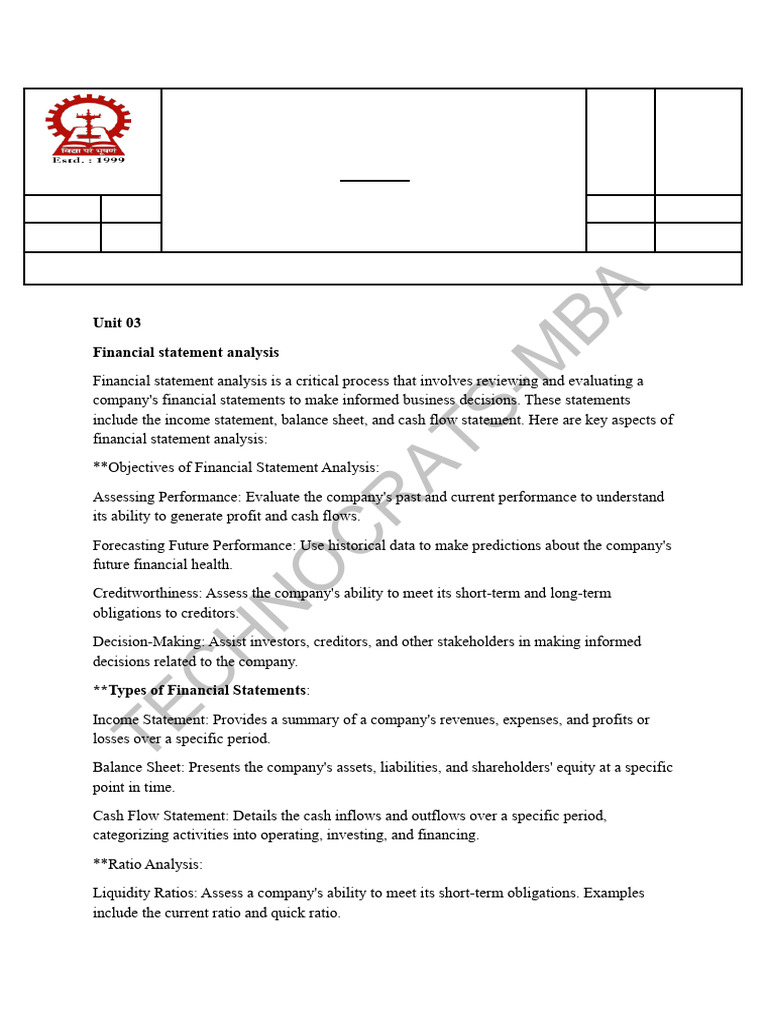 Financial Statement Analysis Unit 3 | PDF | Income Statement | Cash ...