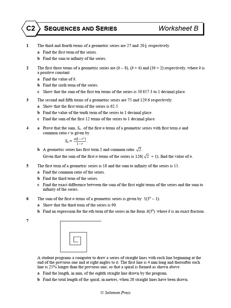 Worksheet B Further Geometric Series Questions Pdf Mathematical Concepts Numbers