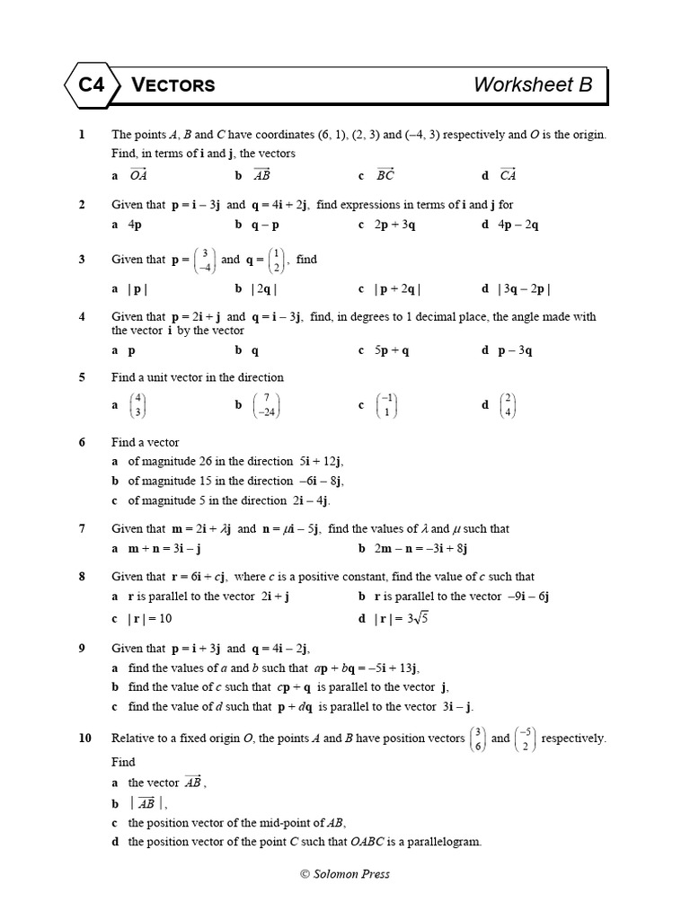 Vector Calculations and Properties Worksheet | PDF | Euclidean Vector | Space