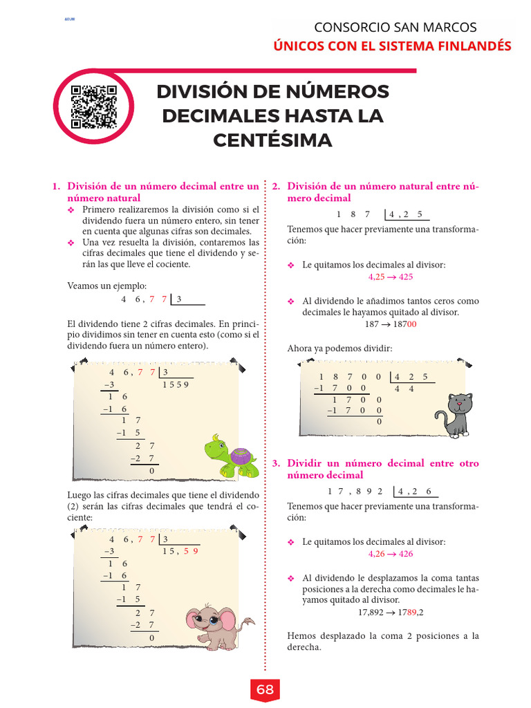 División de Números Decimales Hasta La Centesima | PDF | División ...