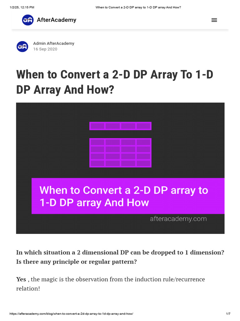 When To Convert A 2-D DP Array To 1-D DP Array and How | PDF | Computer Programming | Algorithms ...