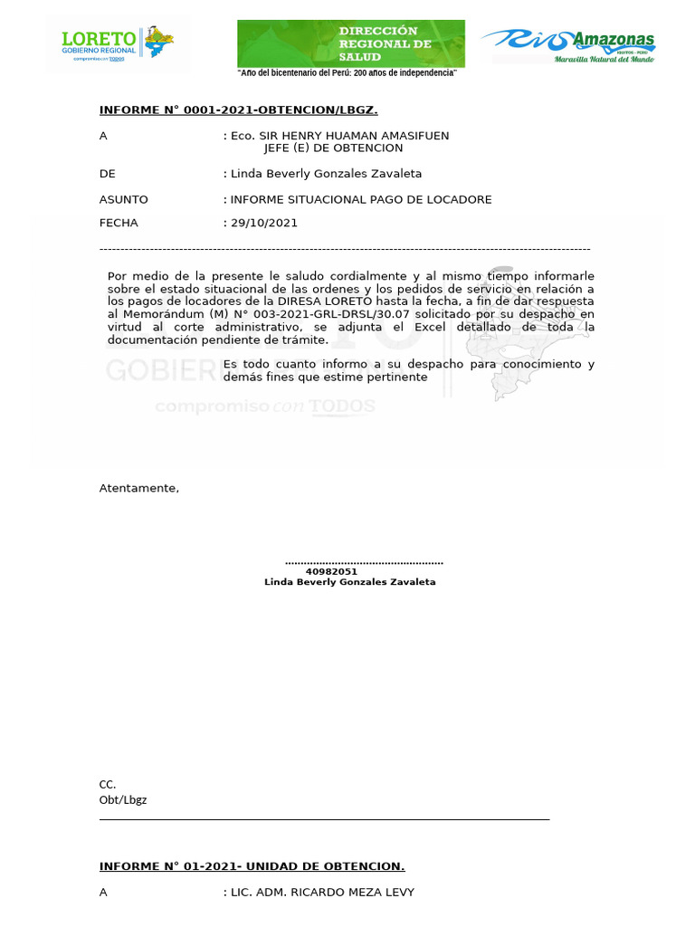 Informe sobre Pago de Locadores DIRESA | PDF