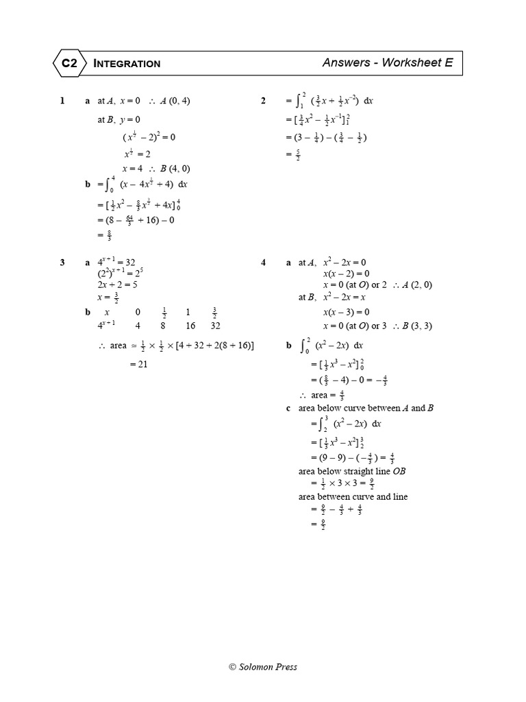 Integration Worksheet E Answers | PDF