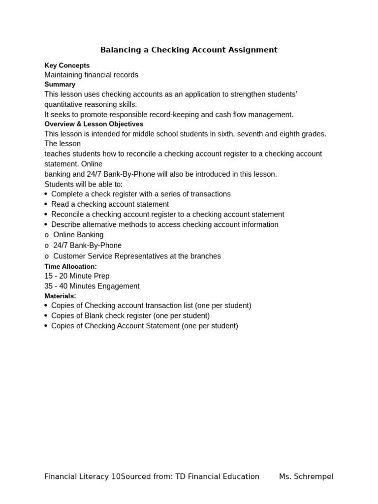 Balancing a Checking Account Assignment | PDF | Transaction Account ...