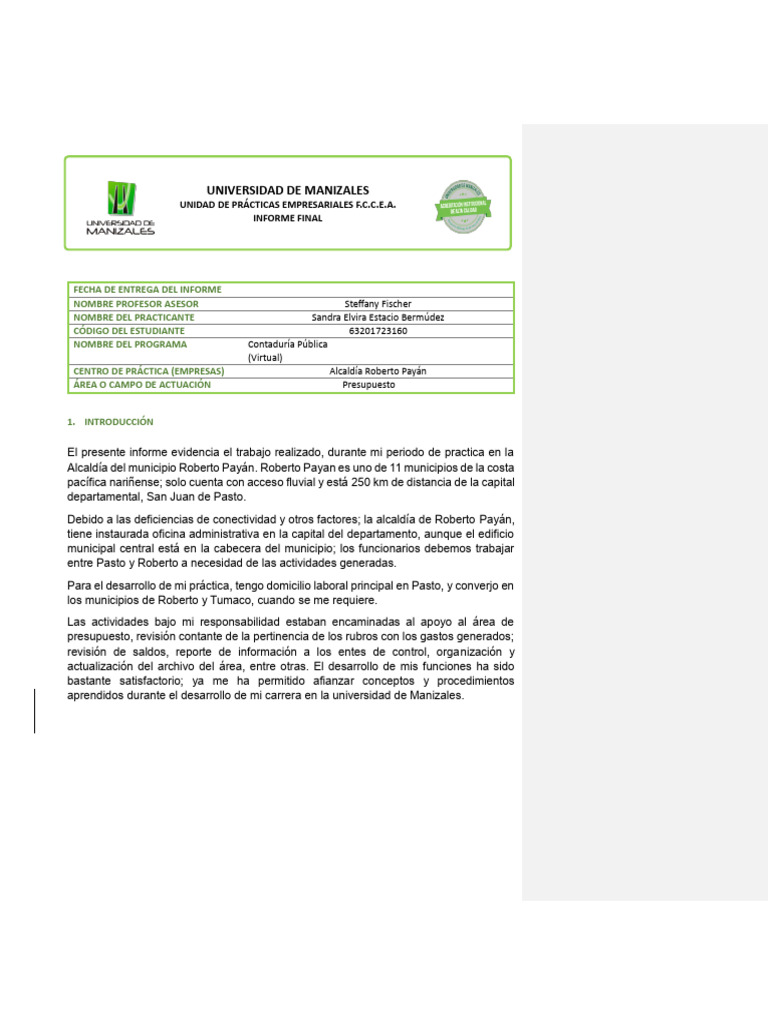 informe final practica ENVIAR | PDF | Presupuesto