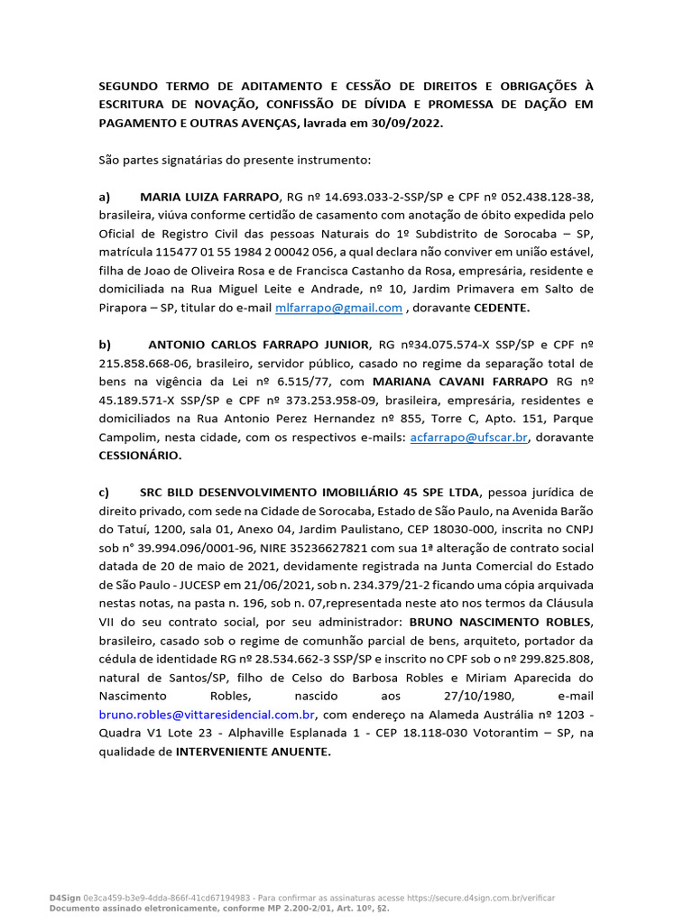 V 2 2 Aditivo para Troca de Unidades e Cesso - Maria X Antonio 2 DOC1 PDF D4Sign | PDF
