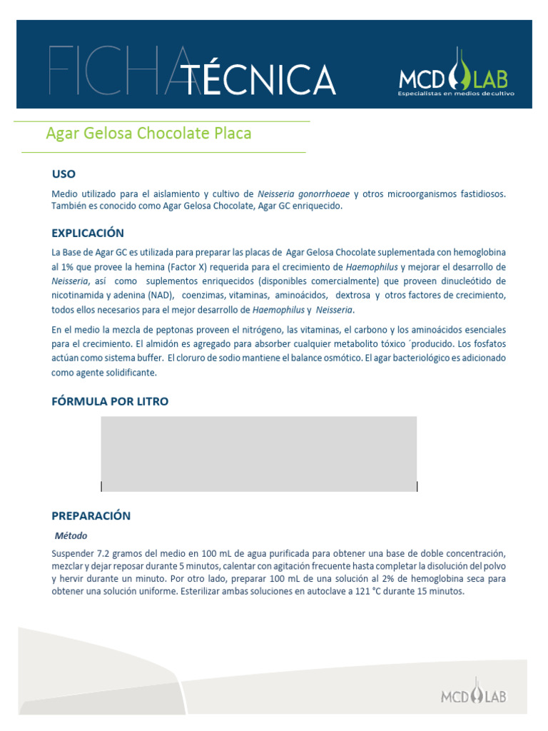 Medios de Cultivo: Agar Chocolate GC | PDF | Microbiología