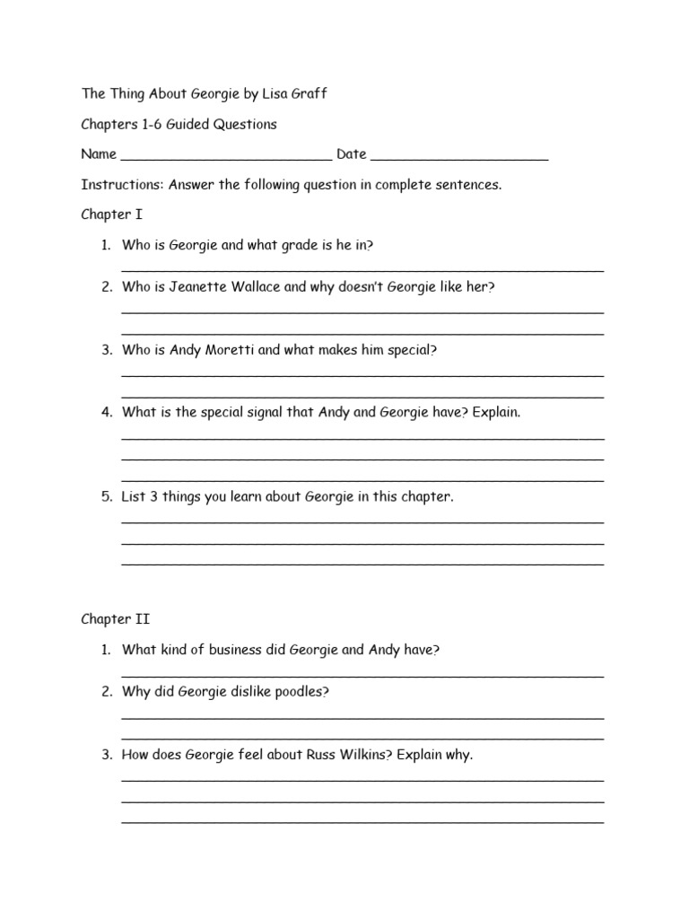 Guided Questions for "The Thing About Georgie" | PDF