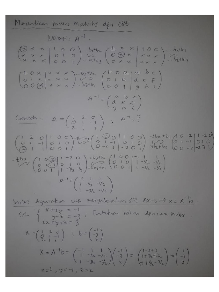 Invers Matriks Dengan OBE dan Solusi_SPL Dgn Invers | PDF