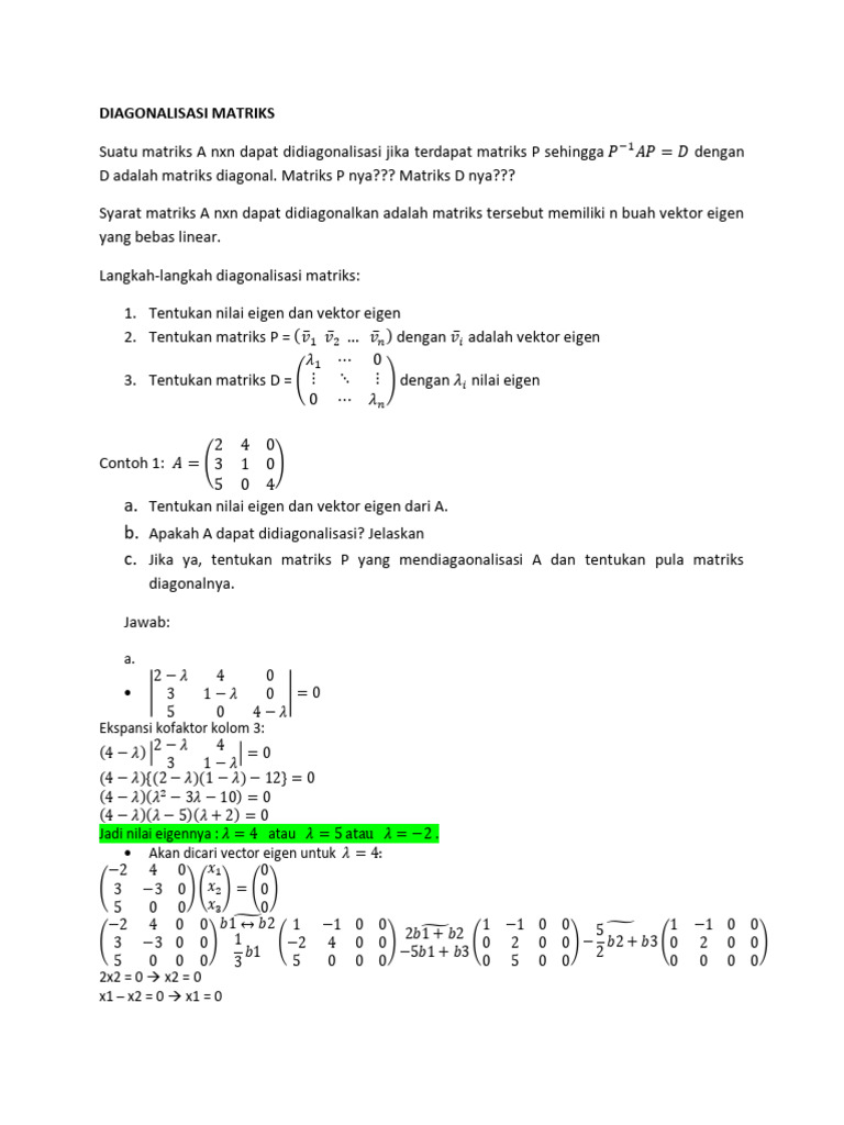 Syarat dan Langkah Diagonalisasi Matriks | PDF