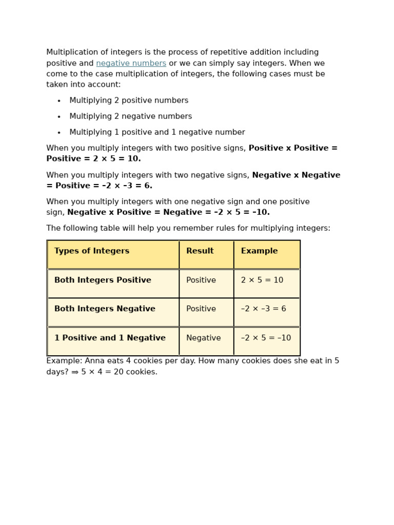 Multiplying Integers Notes | PDF | Division (Mathematics) | Multiplication