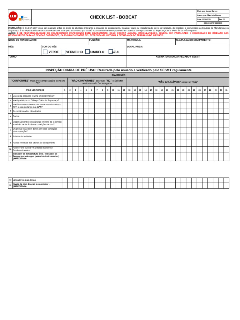 Check List - Bobcat | PDF