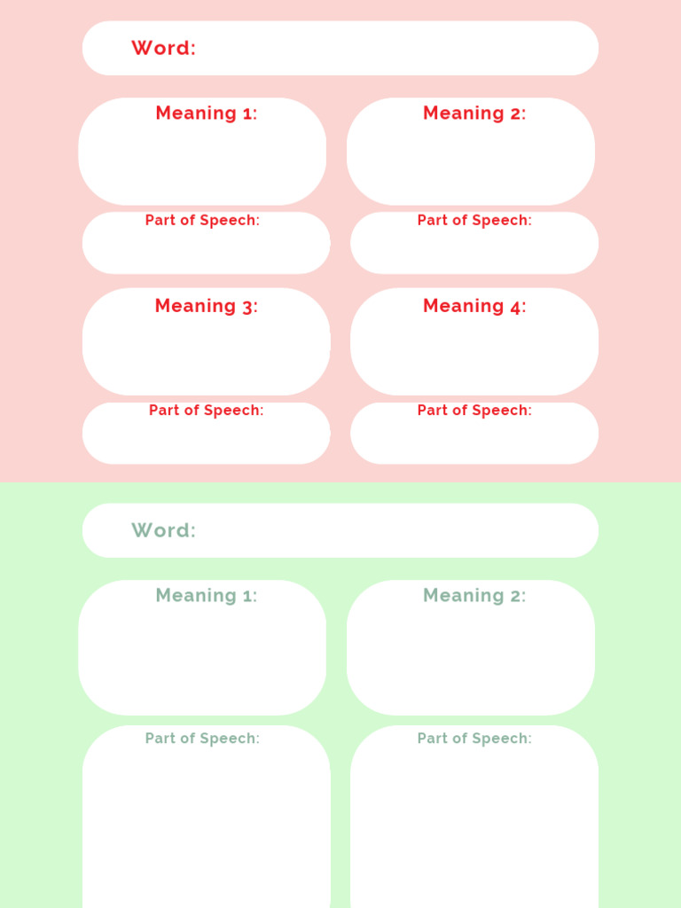 Multiple Meaning Words Graphic Organizer in Pink White Simple Style | PDF
