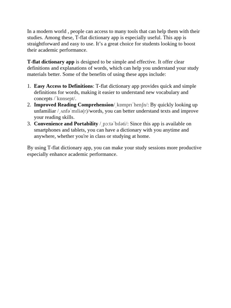 T-Flat Dictionary App For Lesson 1 | PDF
