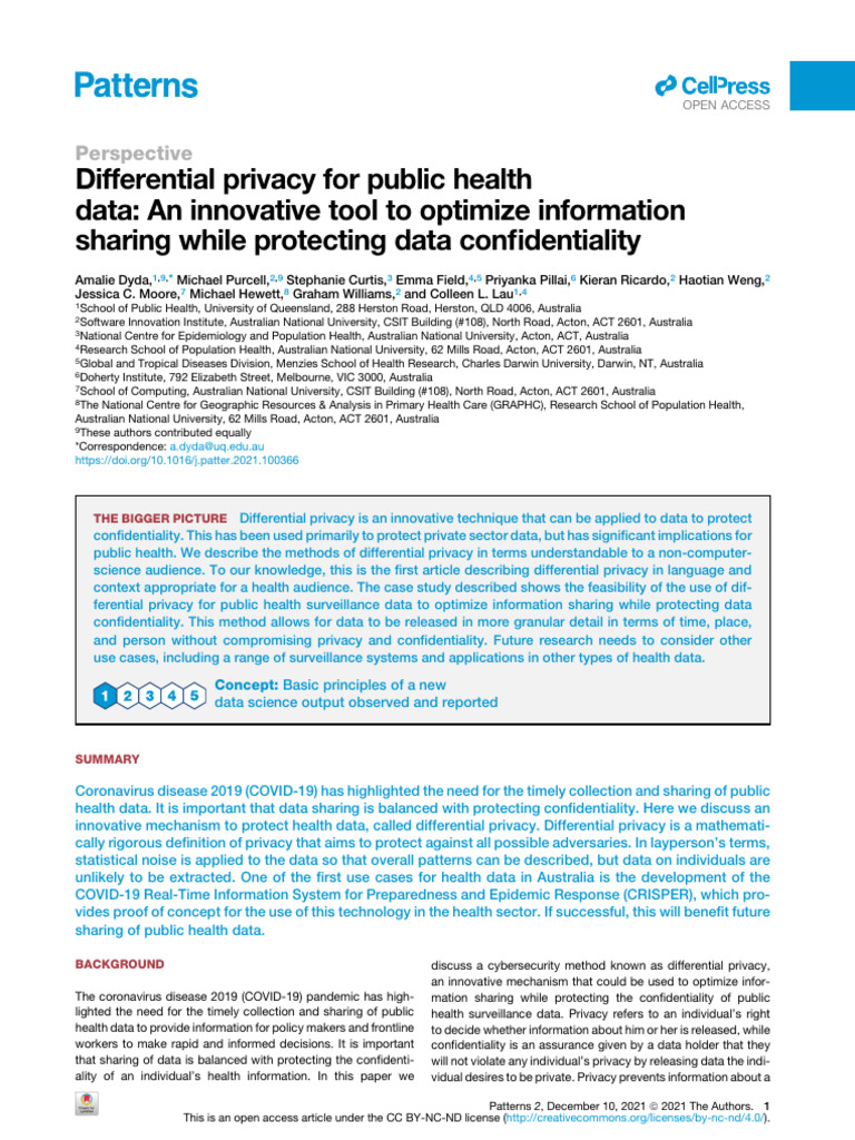Differential Privacy for Public Health | PDF | Privacy