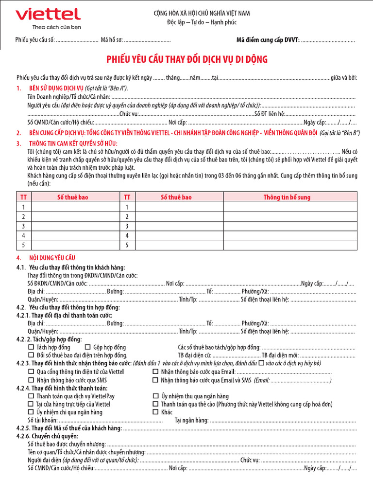 Phieu YC Thay Doi DV Di Dong | PDF