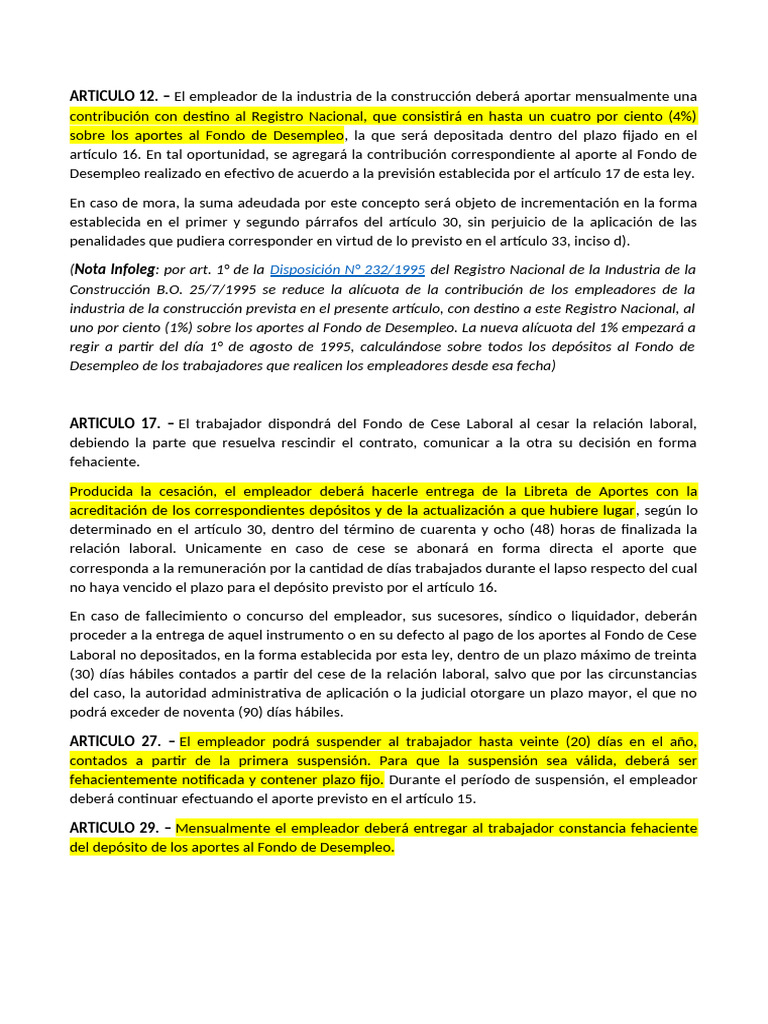 Aportes y derechos en la construcción | PDF | Desempleo | Derecho laboral