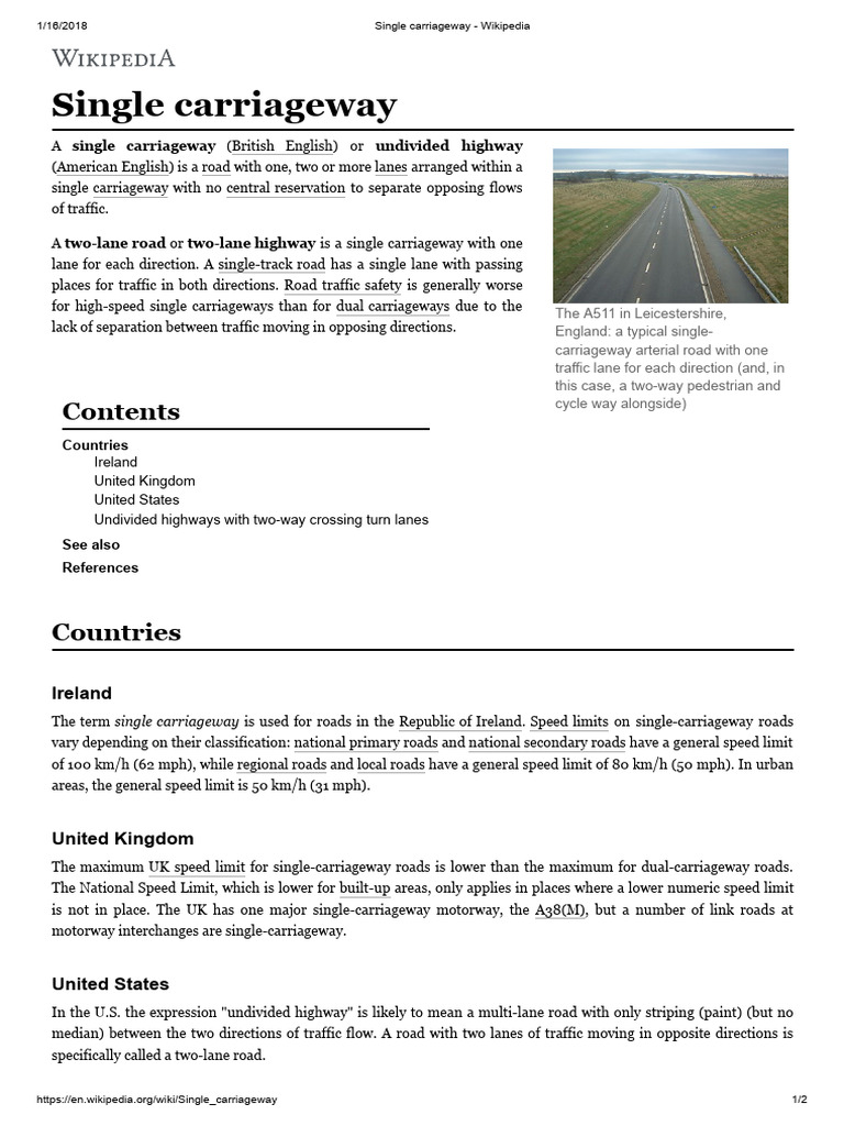 Single Carriageway - Wikipedia | PDF | Transport Safety | Road Transport