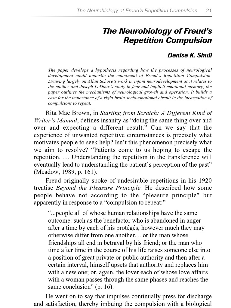 Shull, D. (2003) - Neurobiology of Repetition Compulsion. Annals of ...