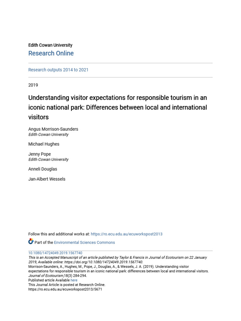Understanding Visitor Expectations For Responsible Tourism in An | PDF ...