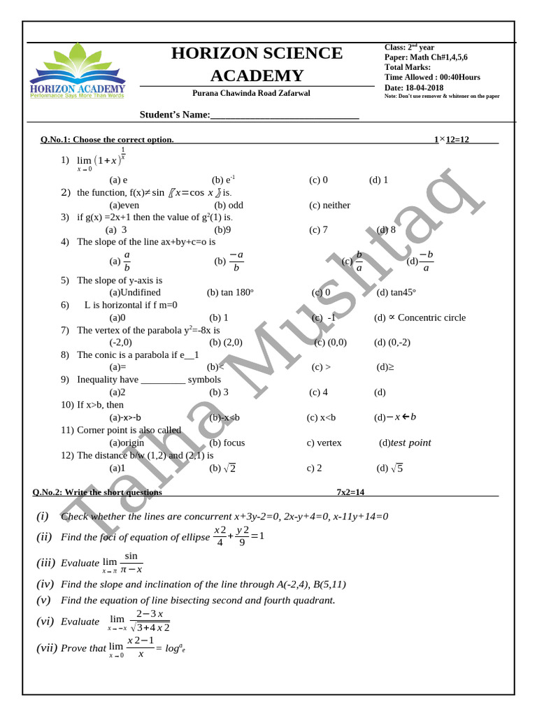 Talha Mushtaq CH 1,4,5,6 (2) (Maths) 18-04-18 | PDF | Differential ...