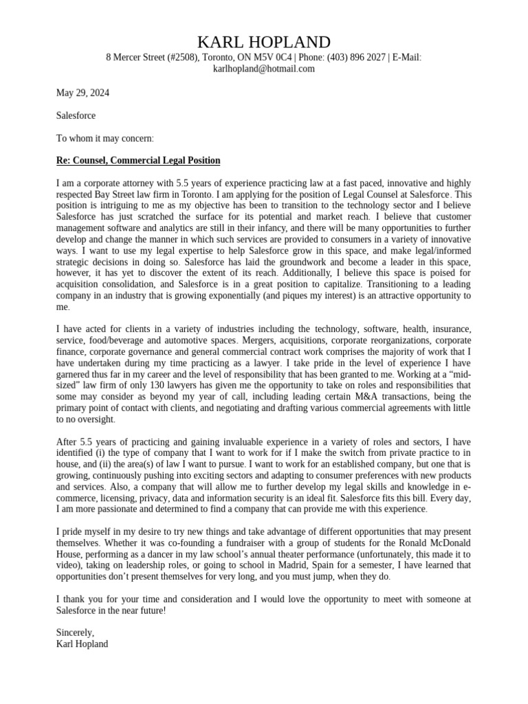 Karl - Cover Letter - Salesforce | PDF | Business