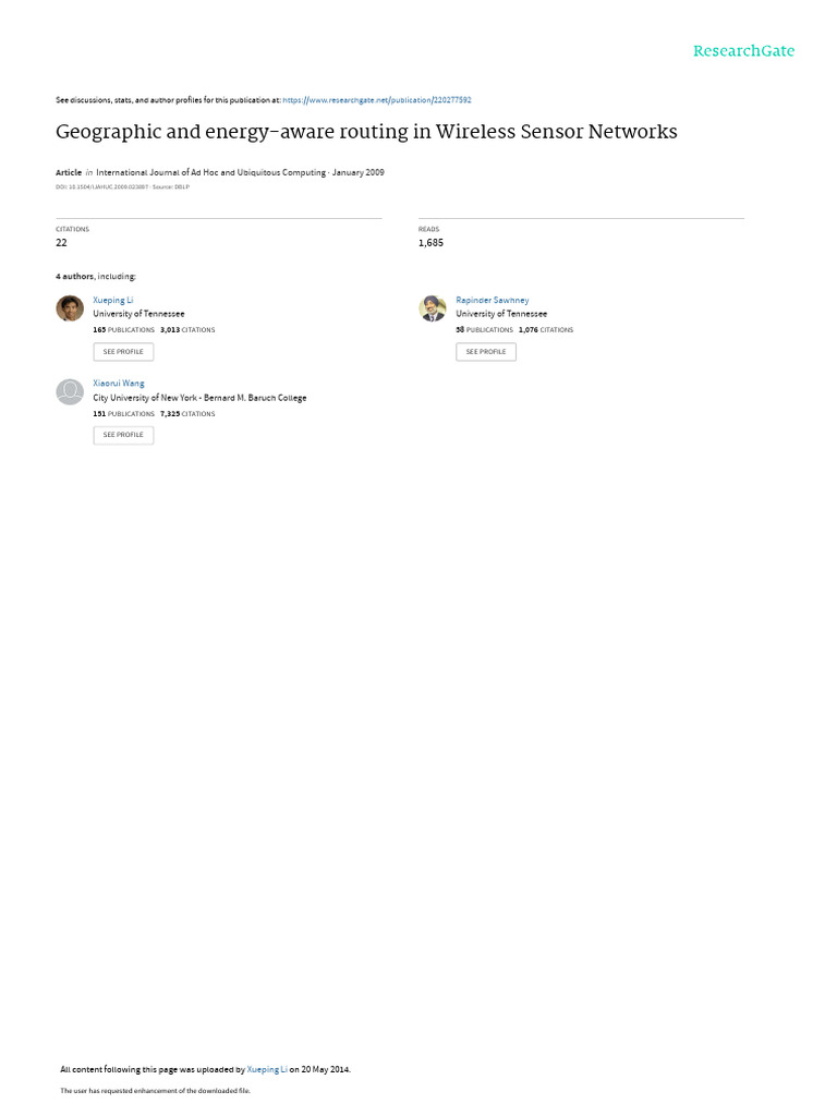 Geographic and Energy-Aware Routing in Wireless Se | PDF | Wireless Sensor Network | Routing