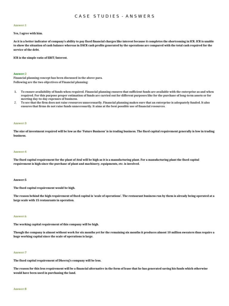 Case Studies - Answers: Answer:1 | PDF | Dividend | Fixed Capital