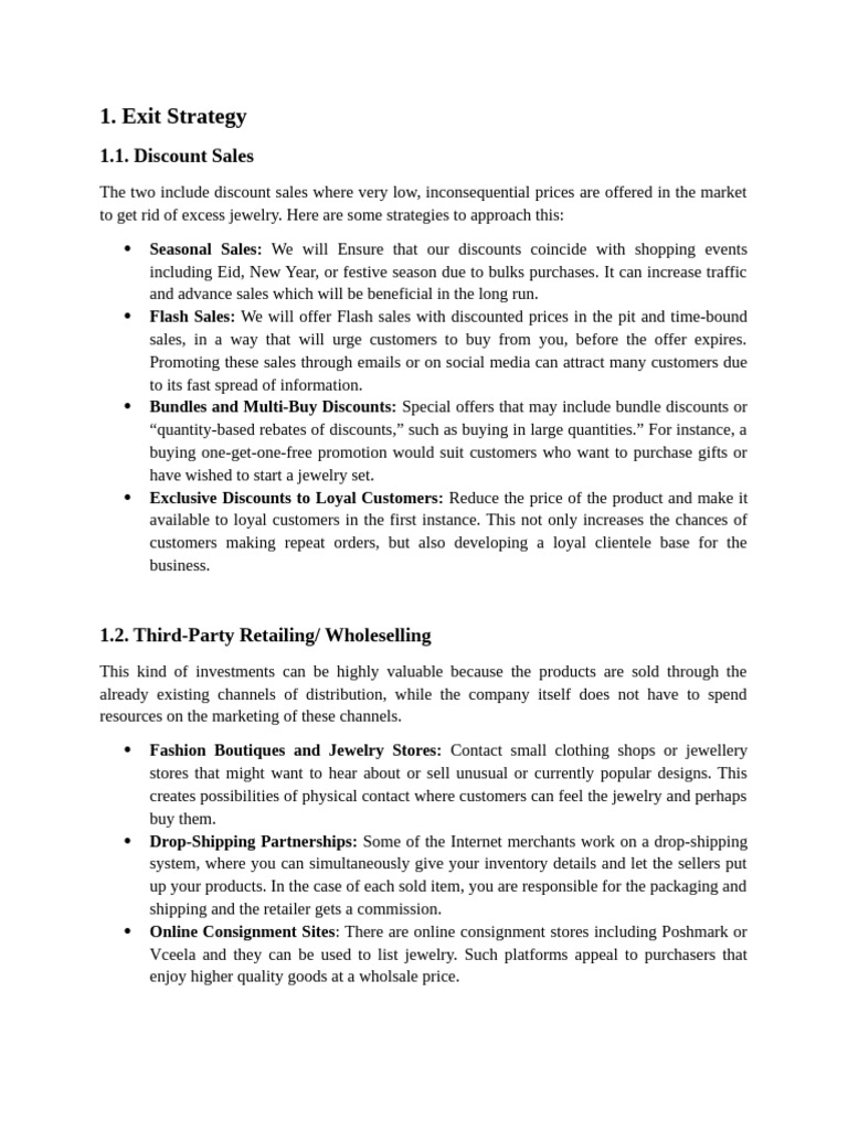 Exit Strategy | PDF | Retail | Marketing