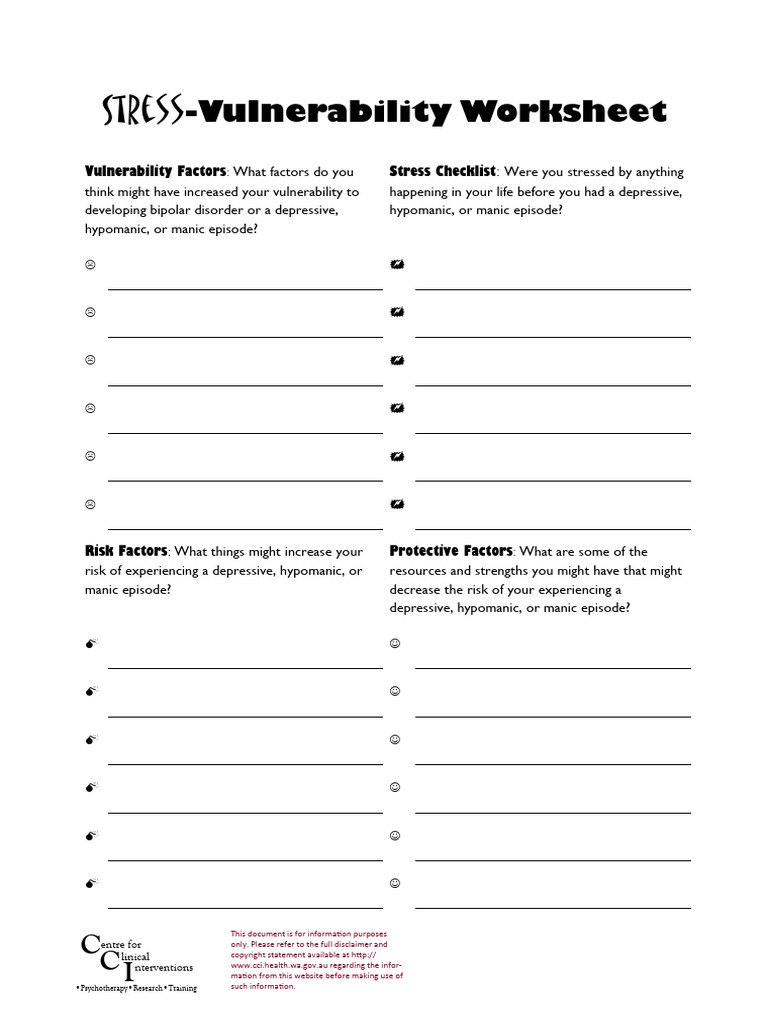 Bipolar Worksheet - 03 - Stress Vulnerability Worksheet | PDF