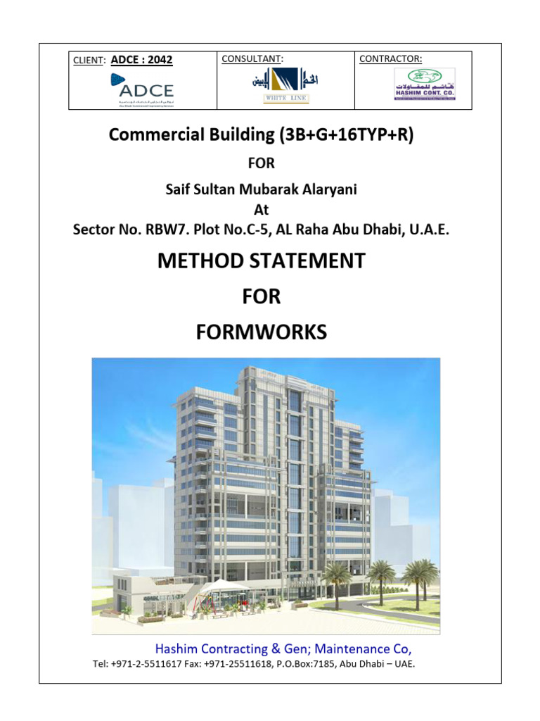 Method Statement for Formworks ADCE 2042 | PDF | Concrete | Structural ...